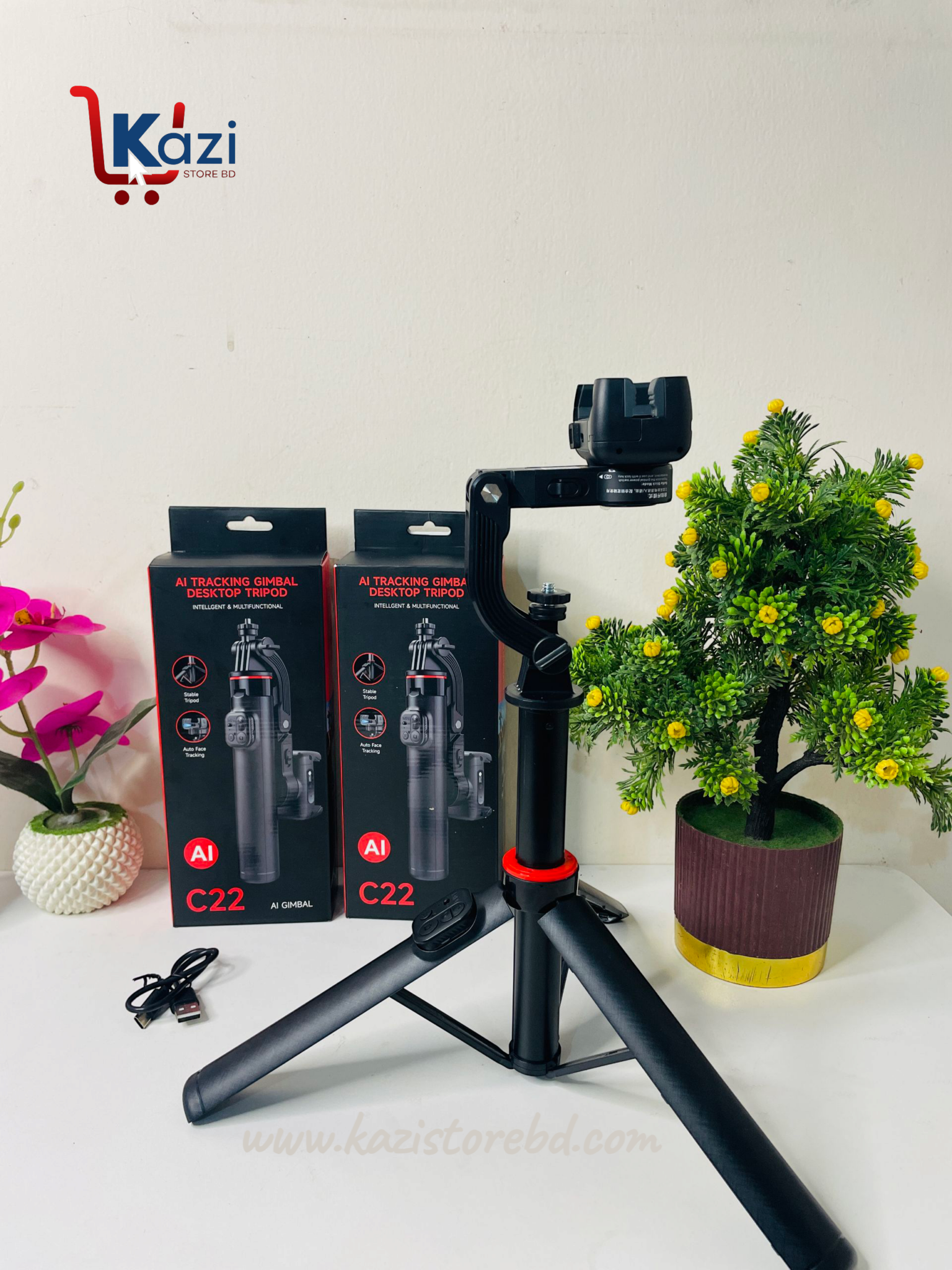 C22 Handheld Gimbal 360° AI Face Tracking Shoot Stabilizer Tripod with ...